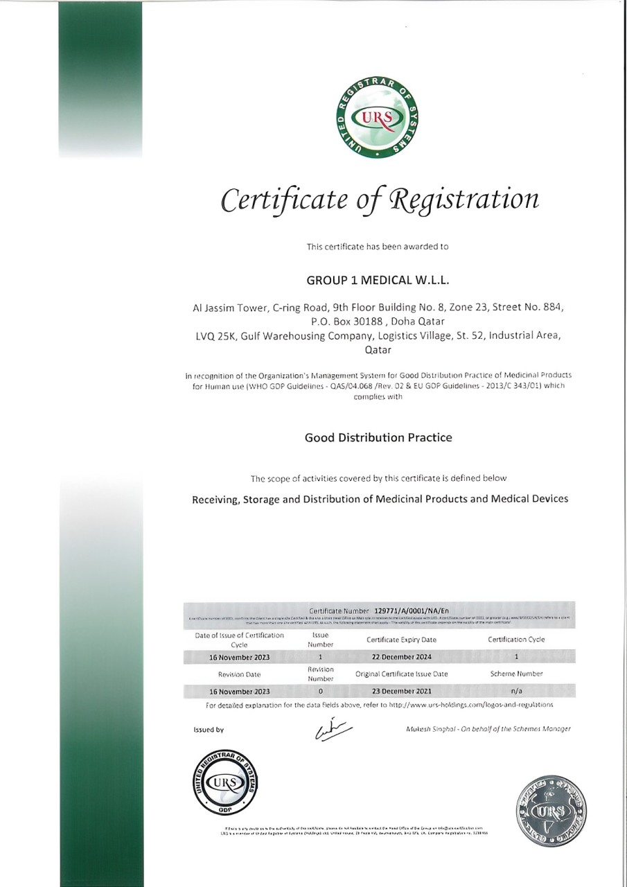 Certificates – Group-1 Medical W.L.L